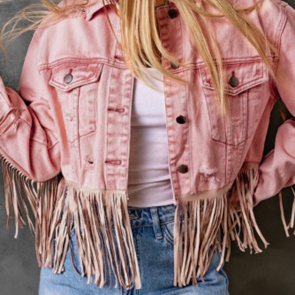 Jackets & Coats | Piper Distressed Pink Fringed Denim | Poshmark